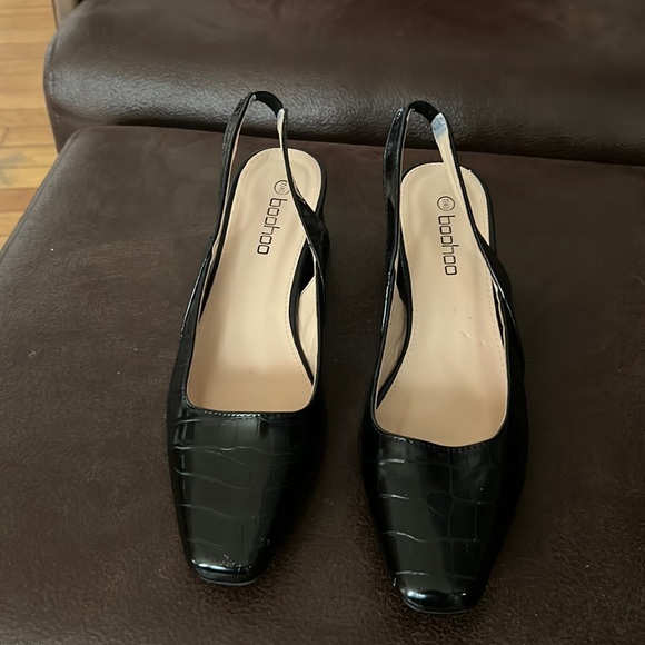 Shoes | Brand New Black Croc Block Heel Slingback | Poshmark